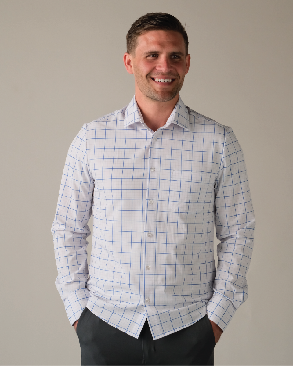 Navy & Grey Grid Dress Shirt | Windowpane Check Pattern | &Collar Range