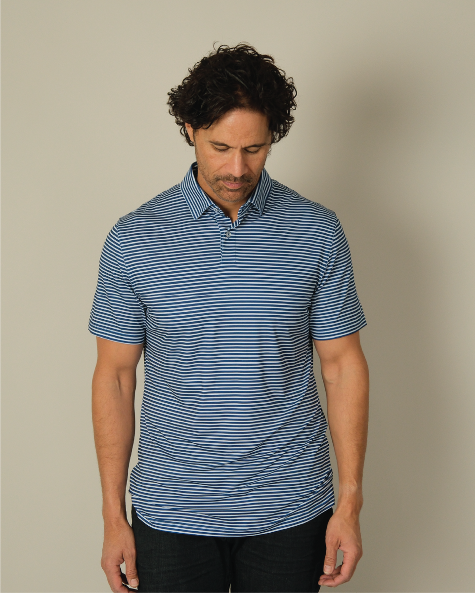 Navy w/ Light Blue and White Stripes Polo Men | Performance Golf Polo ...